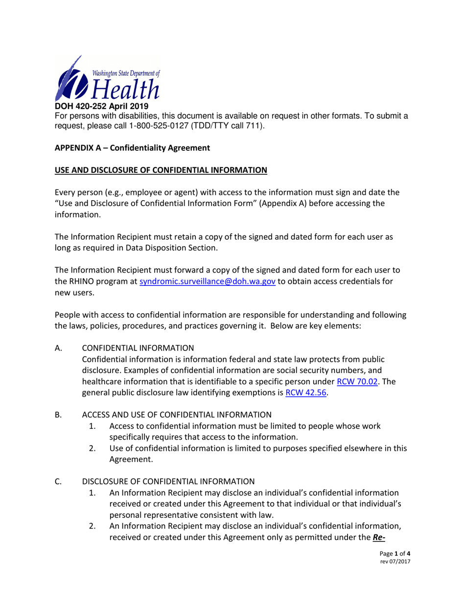 DOH Form 420-252 Appendix A - Fill Out, Sign Online and Download ...