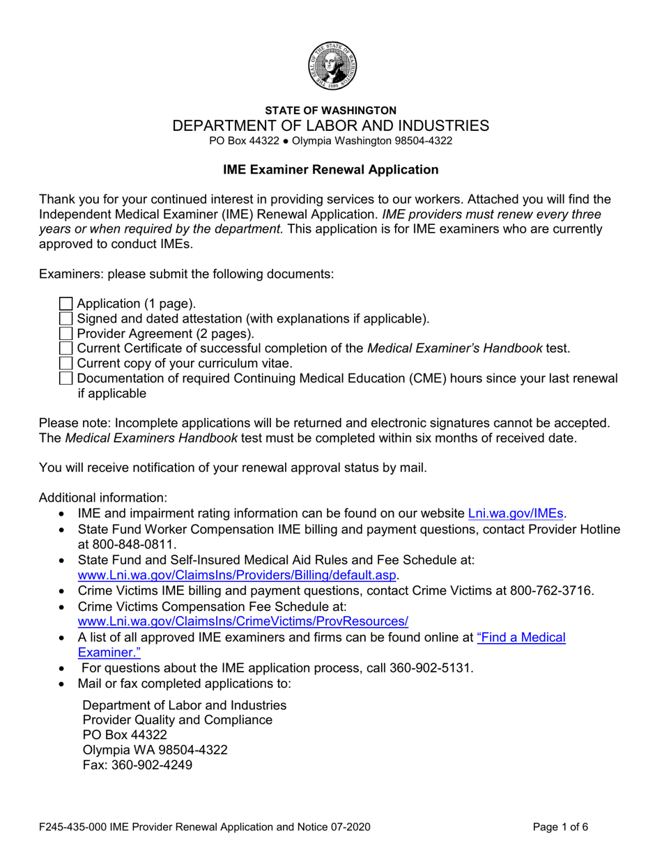 Form F245-435-000 Download Fillable PDF or Fill Online Ime Provider ...