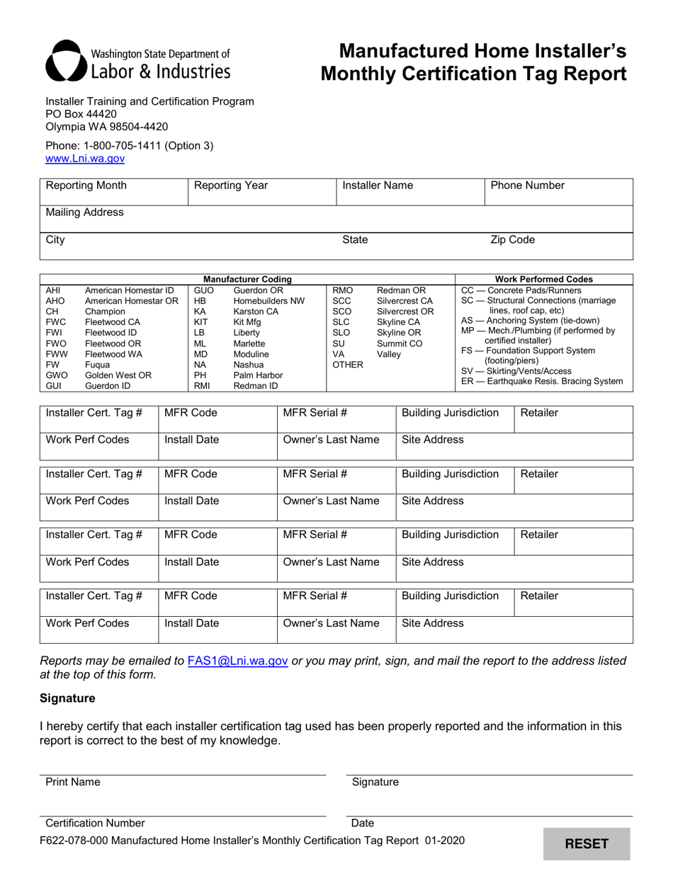 Form F622-078-000 - Fill Out, Sign Online and Download Fillable PDF ...
