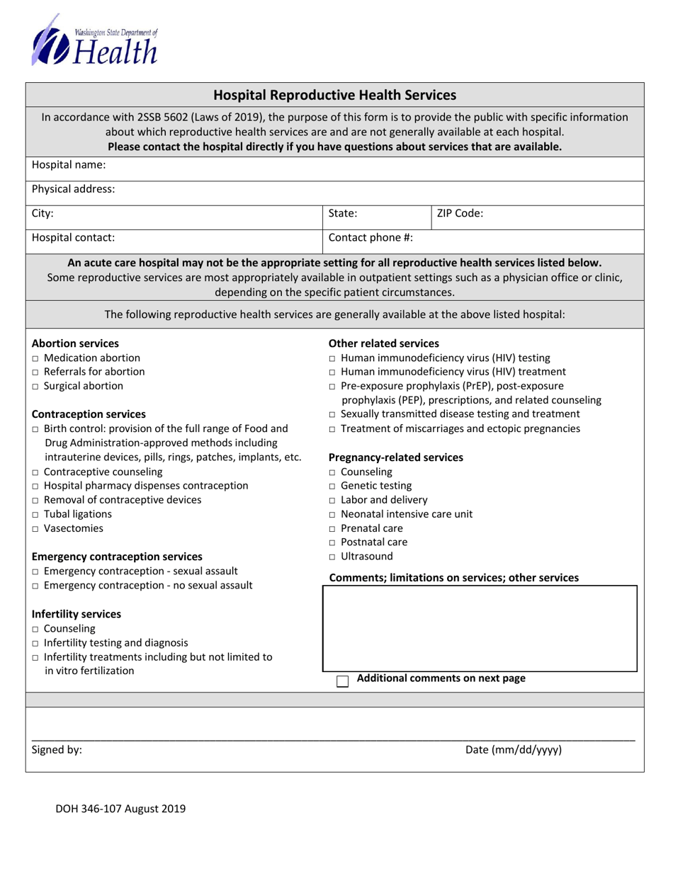 DOH Form 346-107 - Fill Out, Sign Online and Download Fillable PDF ...