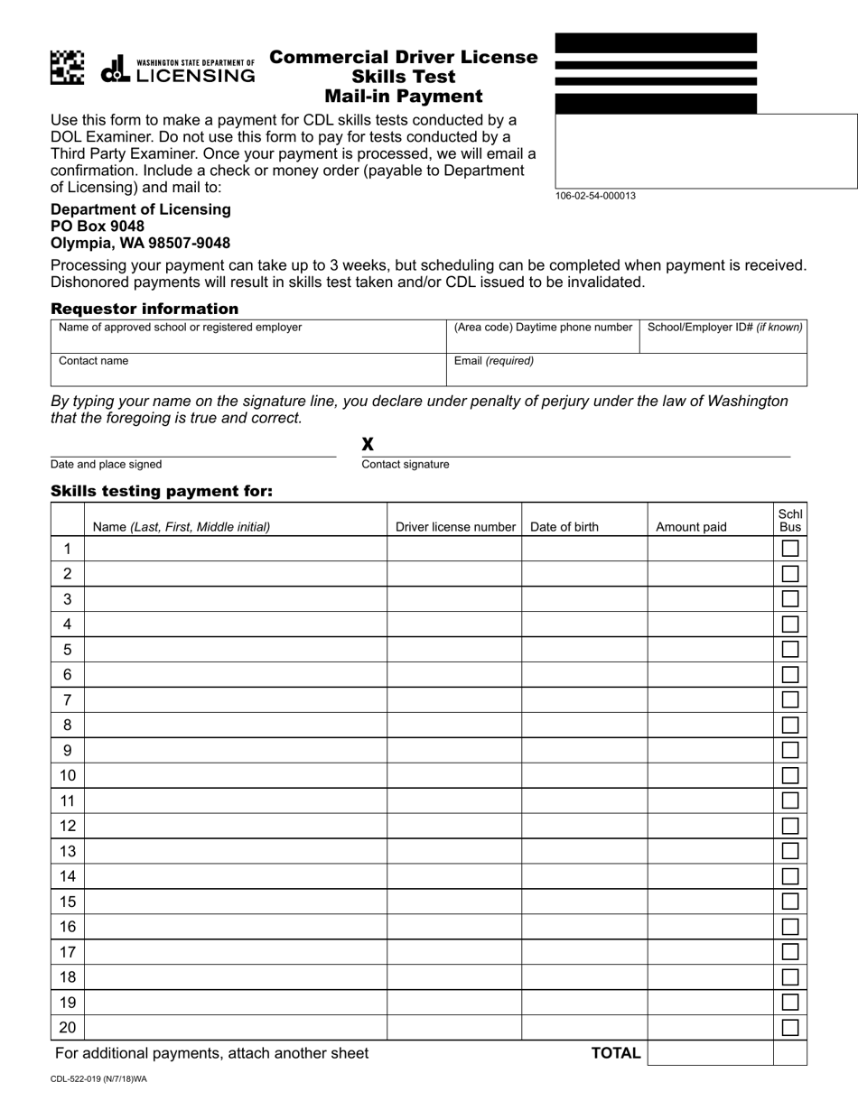 Form CDL-522-019 - Fill Out, Sign Online and Download Fillable PDF ...