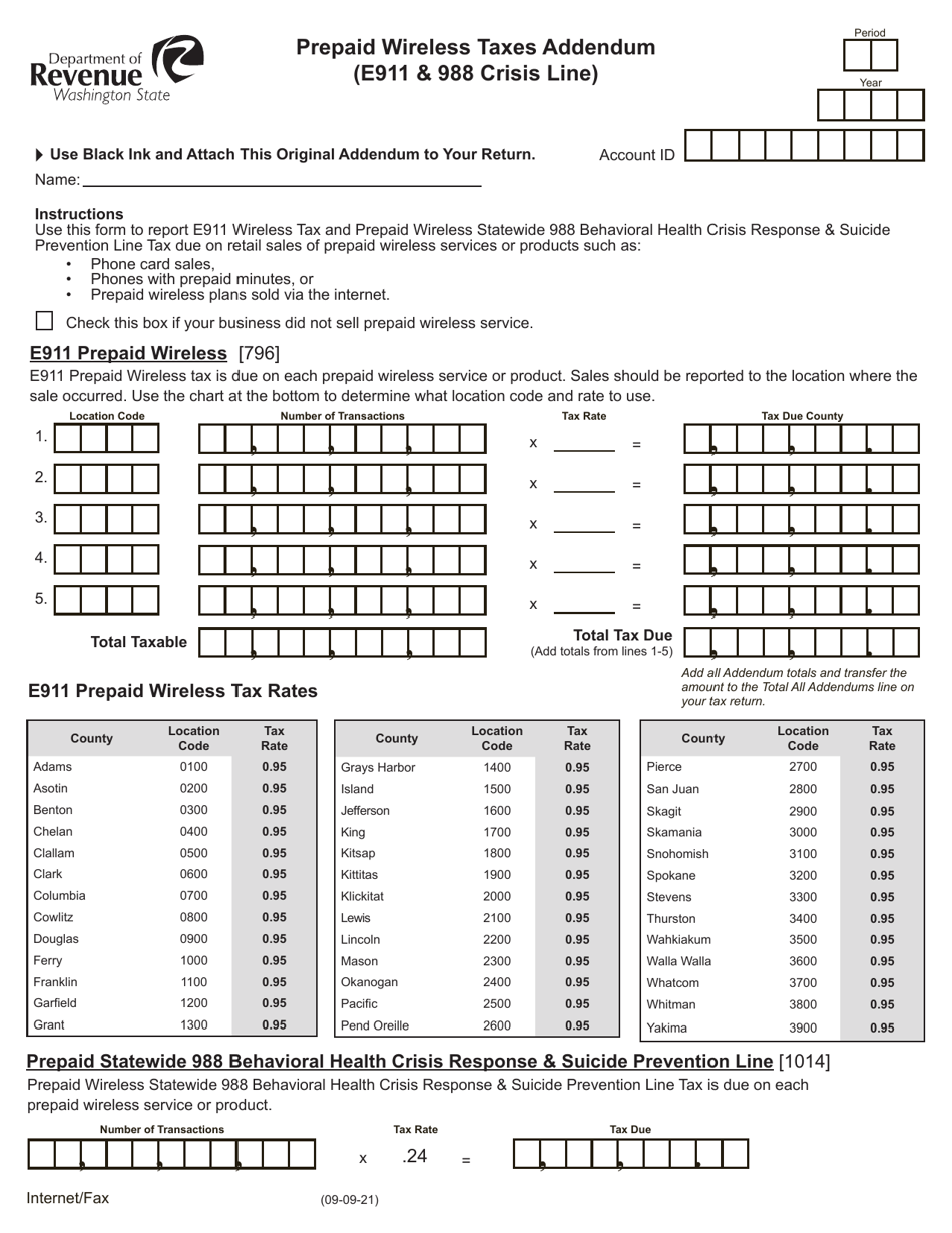 Washington Prepaid Wireless Taxes Addendum (E911 & 988 Crisis Line ...