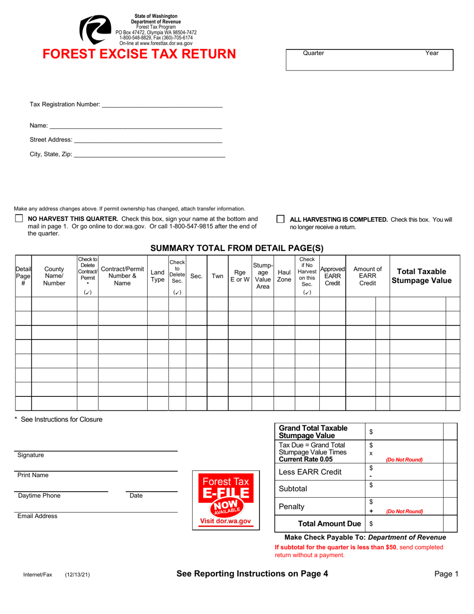 Washington Public Harvester Forest Excise Tax Return Download Printable ...