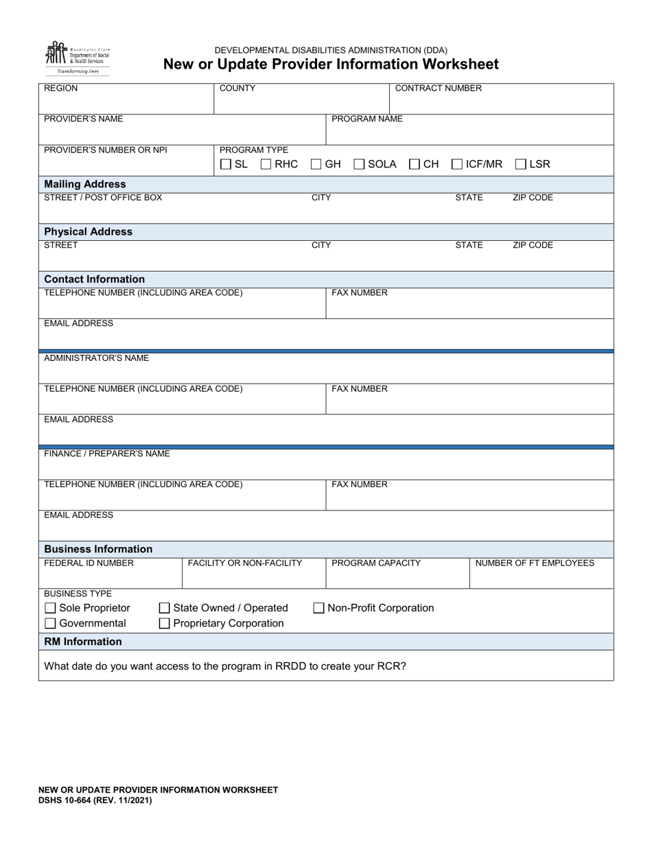DSHS Form 10-664 Download Printable PDF or Fill Online New or Update ...