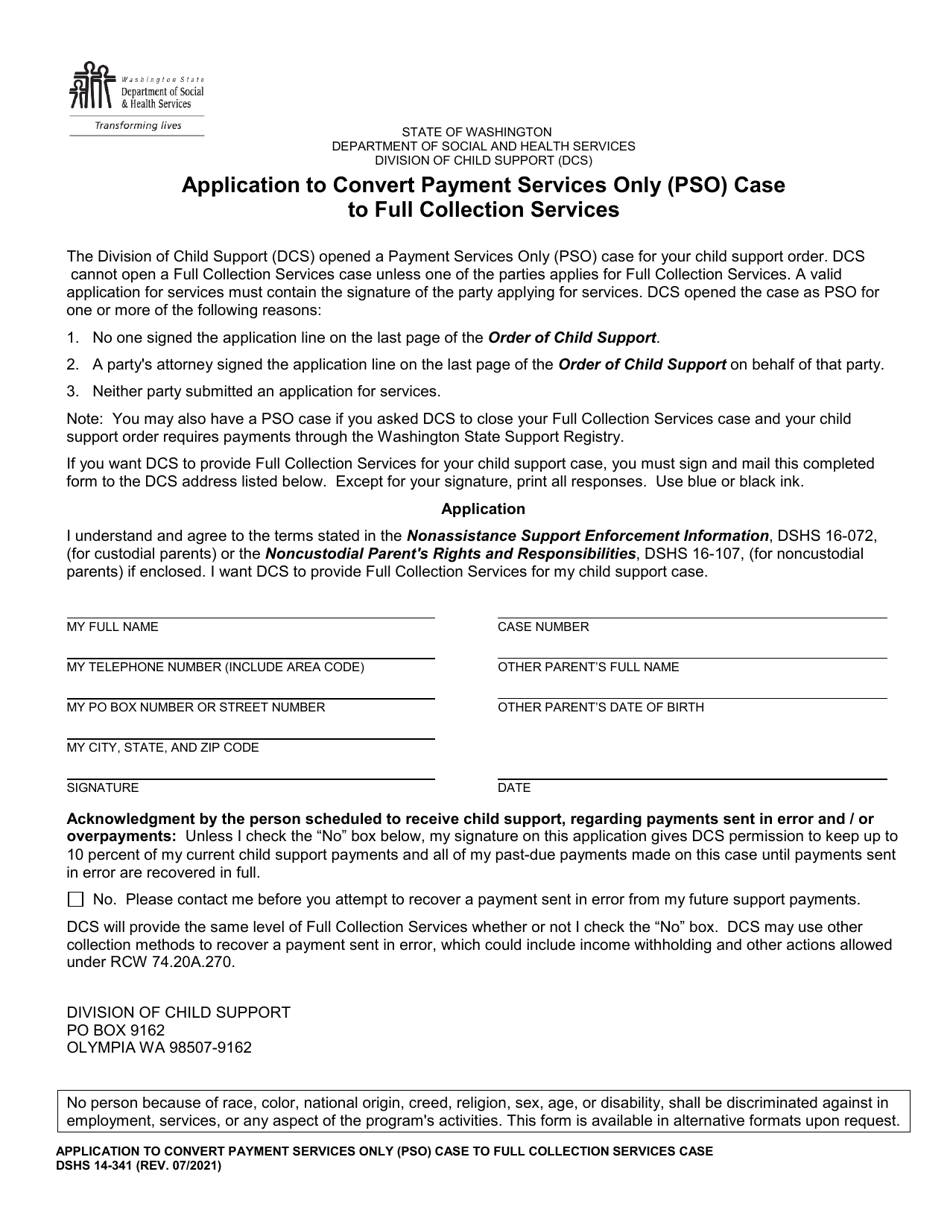 DSHS Form 14-341 Download Printable PDF or Fill Online Application to ...