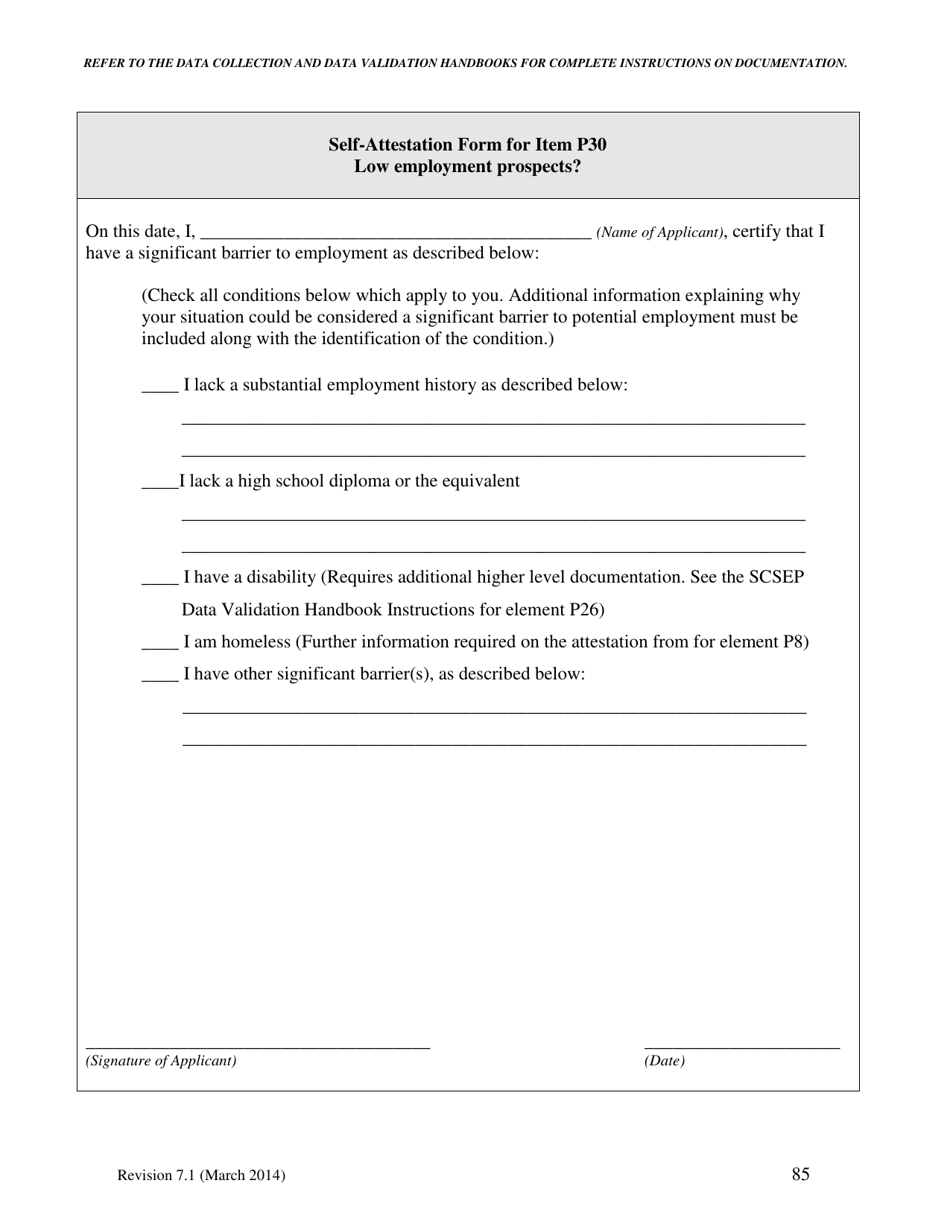 North Carolina Self-attestation Form for Item P30 - Low Employment ...