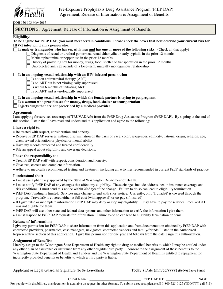 DOH Form 150-103 - Fill Out, Sign Online and Download Printable PDF, Washington | Templateroller