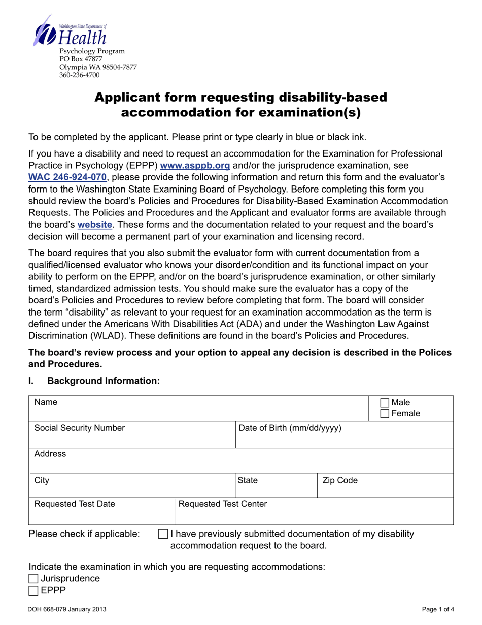 DOH Form 668-079 - Fill Out, Sign Online and Download Printable PDF, Washington | Templateroller
