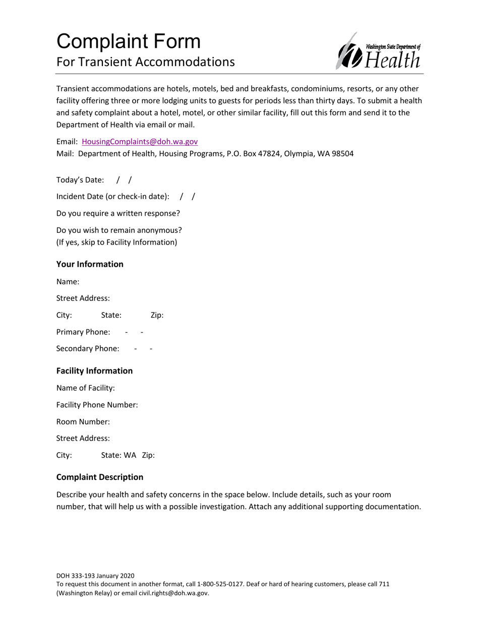 DOH Form 333-193 - Fill Out, Sign Online and Download Printable PDF ...