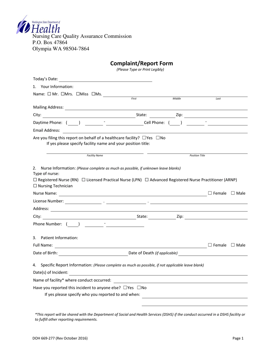 DOH Form 669-277 - Fill Out, Sign Online and Download Printable PDF ...