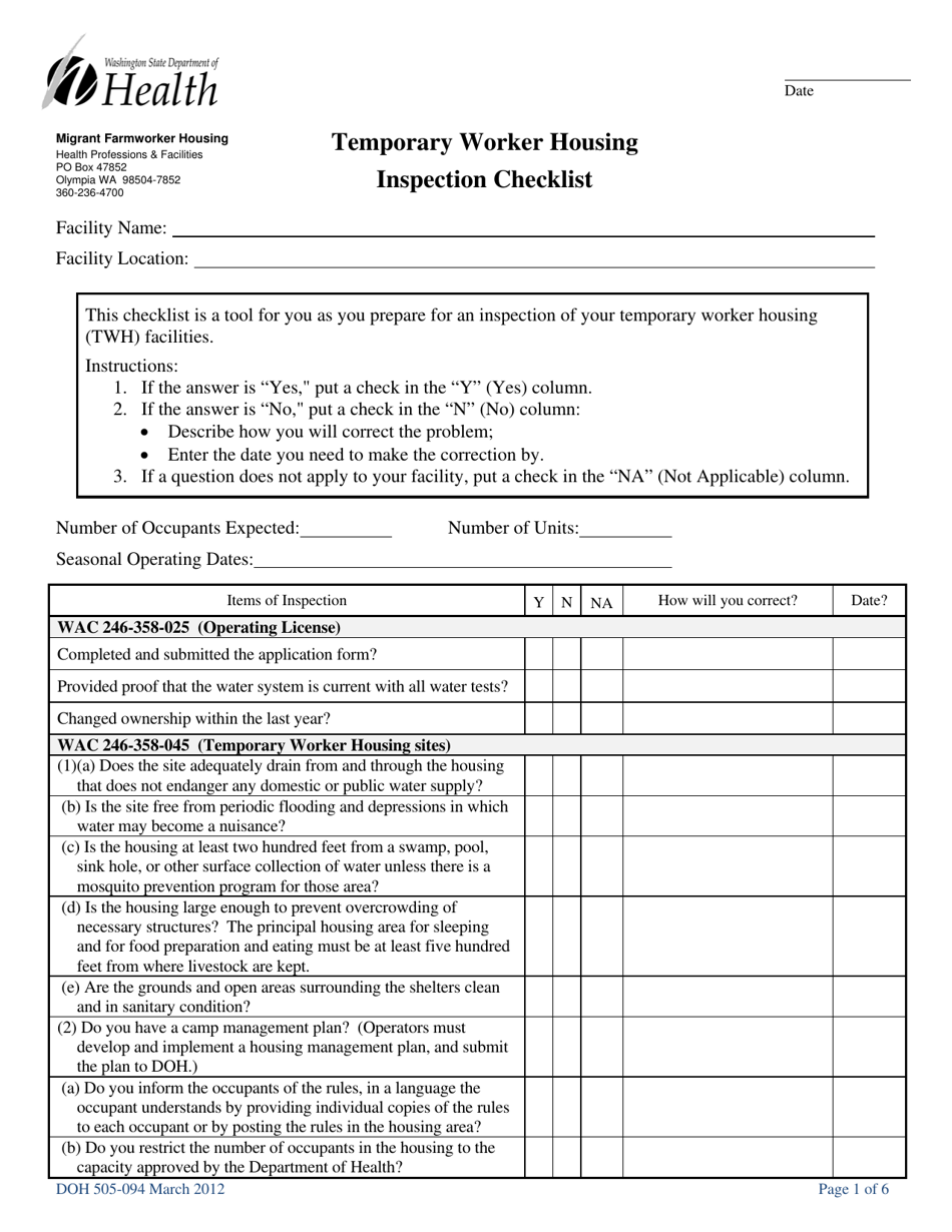 DOH Form 505-094 - Fill Out, Sign Online and Download Printable PDF ...