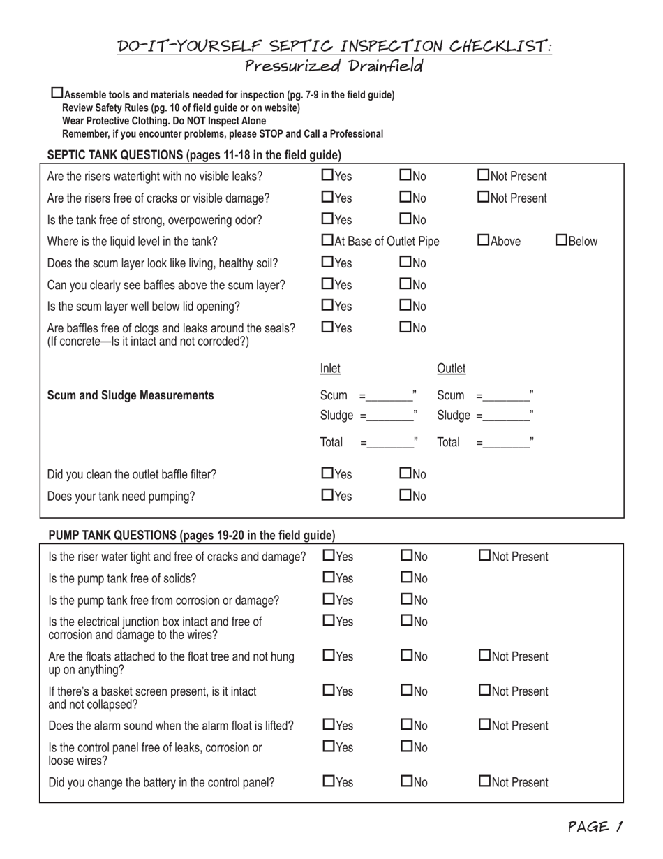 Washington Do-It-Yourself Septic Inspection Checklist - Pressurized ...