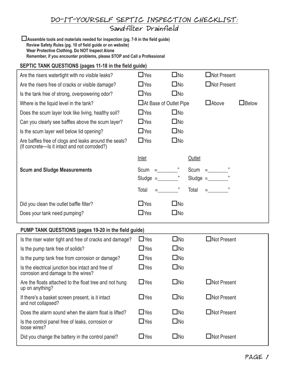 Washington Do-It-Yourself Septic Inspection Checklist - Sandfilter ...