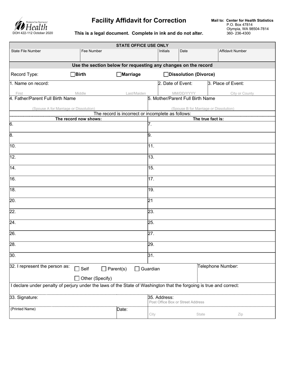 DOH Form 422-112 Download Fillable PDF or Fill Online Facility ...