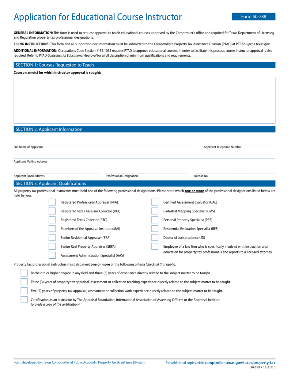 Form 50-788 Download Fillable PDF or Fill Online Application for ...