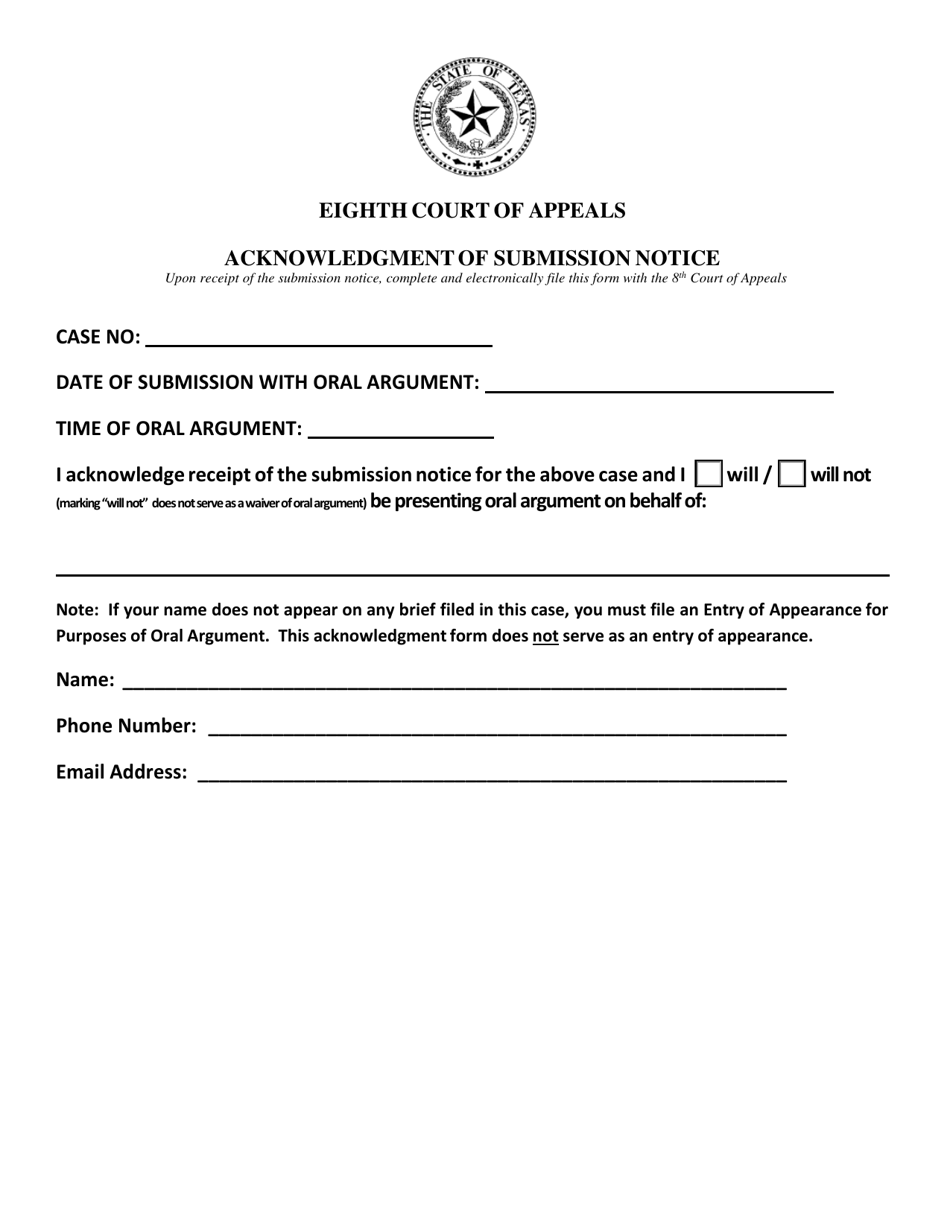 Texas Acknowledgment of Submission Notice - Eighth Court of Appeals ...