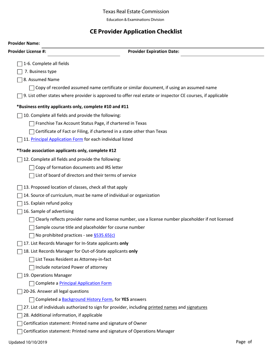 Texas Continuing Education Provider Application Checklist - Fill Out ...