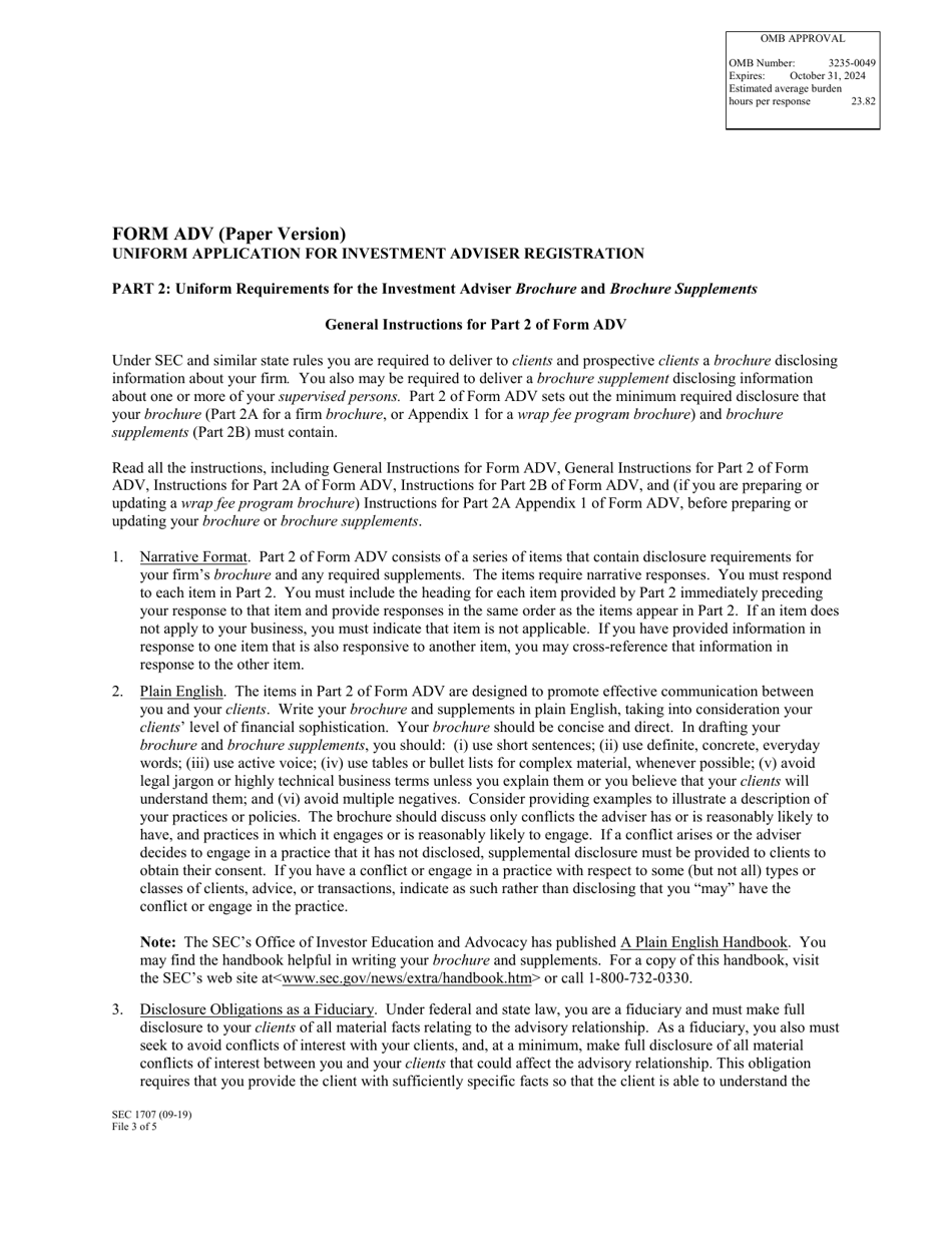 Download Instructions for SEC Form 1707, ADV Part 2, 2A, 2B PDF ...