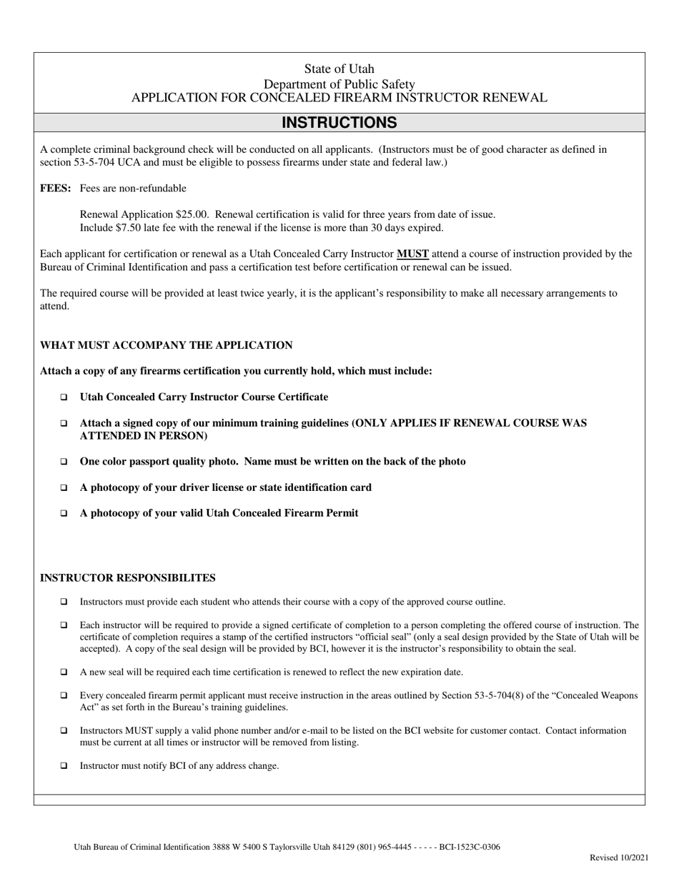 Utah Application for Concealed Firearm Instructor Renewal Download ...