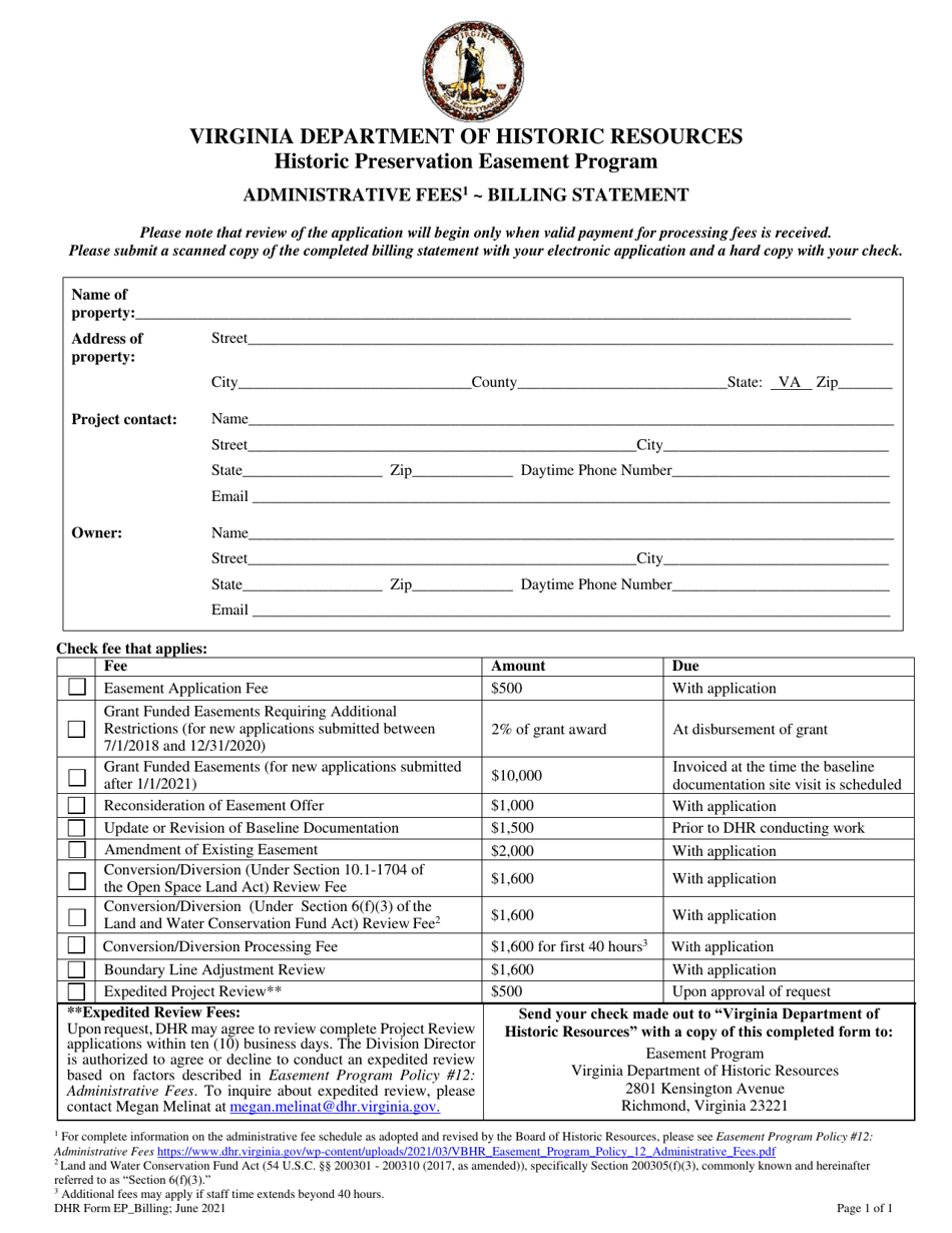 Virginia Administrative Fees - Billing Statement - Fill Out, Sign ...