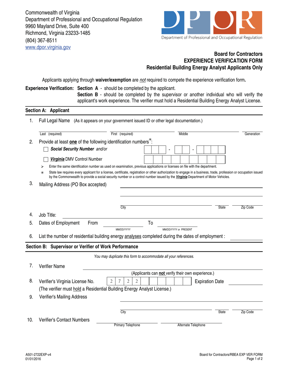 Form A501-2722EXP - Fill Out, Sign Online and Download Fillable PDF ...