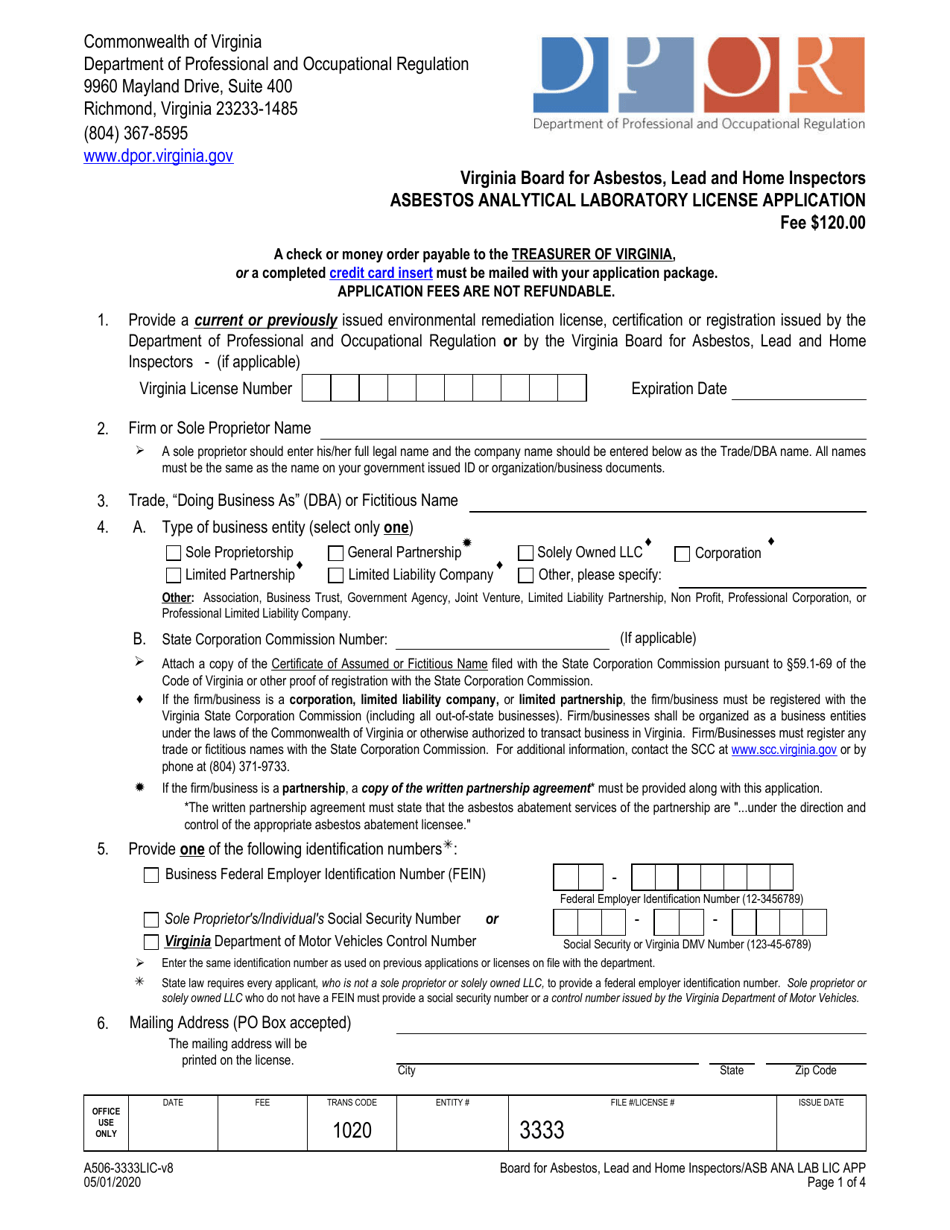 Form A506-3333LIC - Fill Out, Sign Online and Download Fillable PDF ...