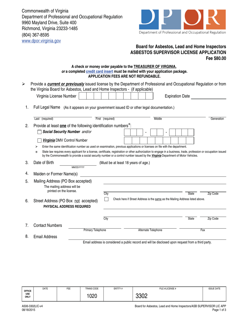 Form A506-3302LIC - Fill Out, Sign Online and Download Fillable PDF ...