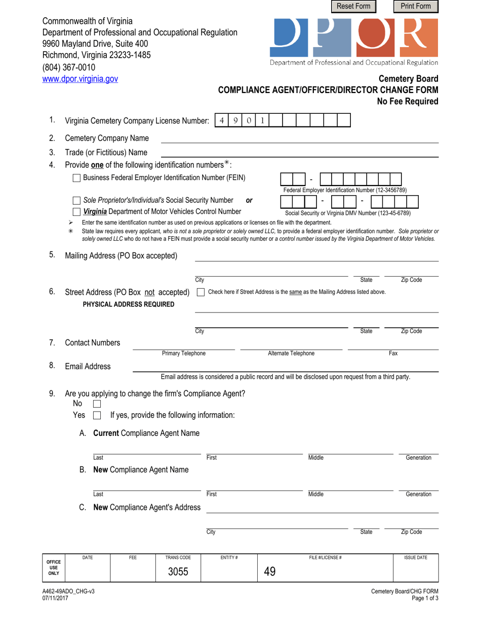 Form A462-49ADO_CHG - Fill Out, Sign Online and Download Fillable PDF ...