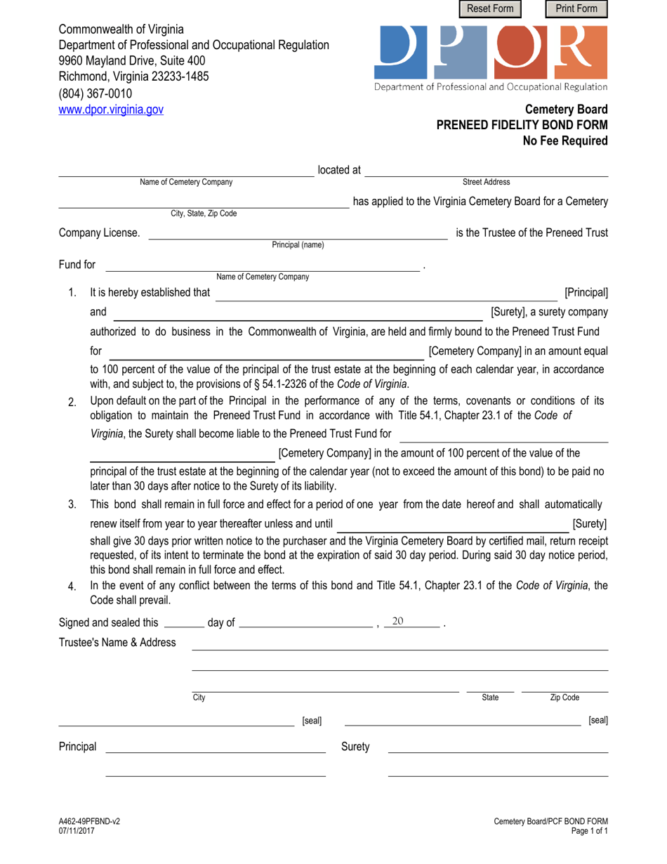 Form A462-49PFBND - Fill Out, Sign Online and Download Fillable PDF ...