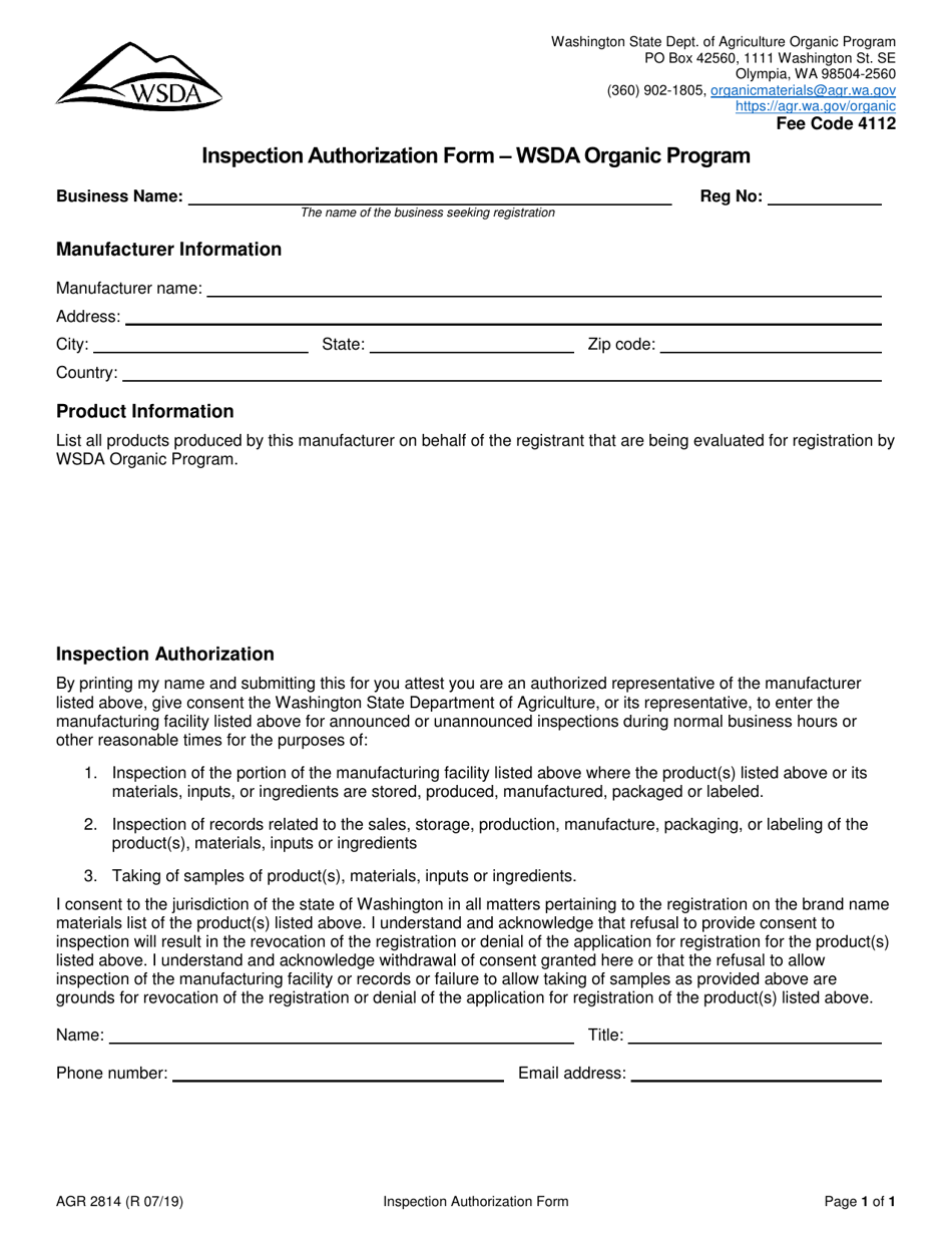 Form AGR2814 - Fill Out, Sign Online and Download Printable PDF ...