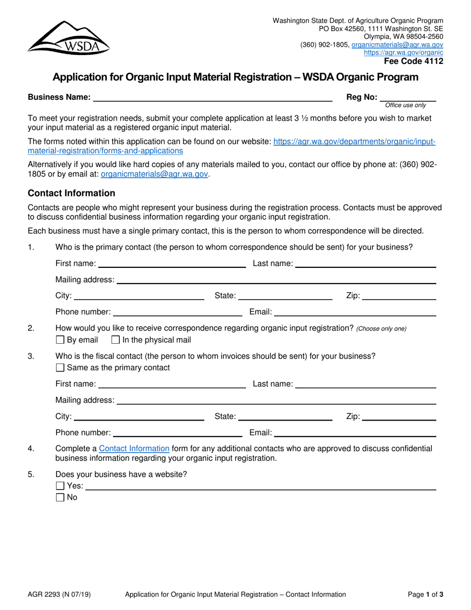 Form AGR2293 Download Printable PDF or Fill Online Application for ...