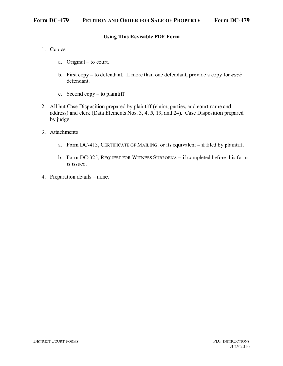 Download Instructions for Form DC-479 Petition and Order for Sale of ...