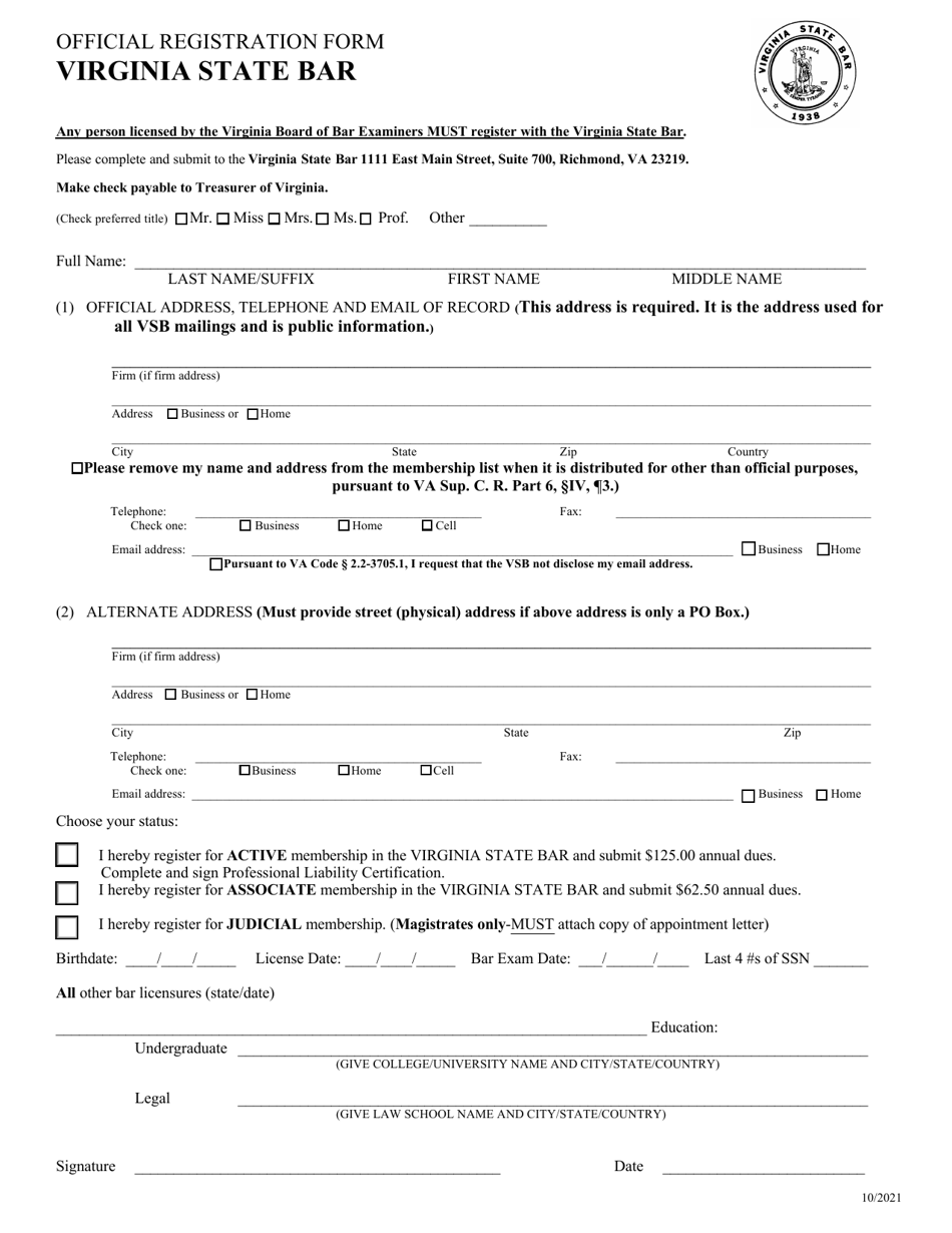 Virginia Official Registration Form - Fill Out, Sign Online and ...