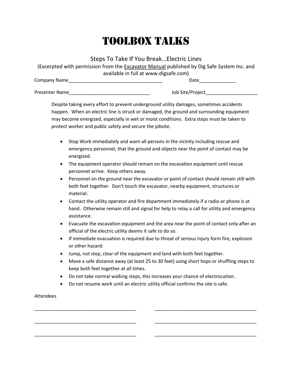 Vermont Toolbox Talks - Steps to Take if You Break Electric Lines ...