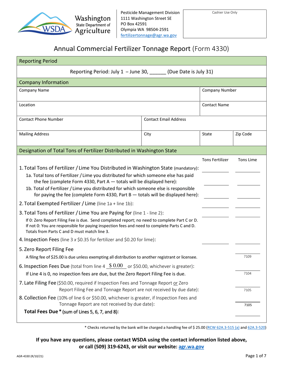 Form AGR-4330 - Fill Out, Sign Online and Download Fillable PDF ...
