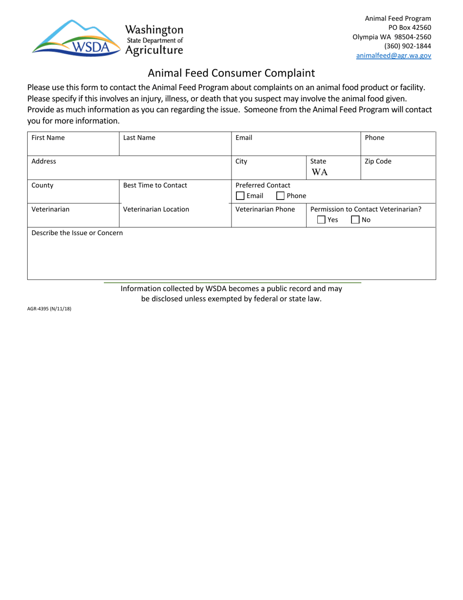 Form AGR-4395 - Fill Out, Sign Online and Download Fillable PDF ...