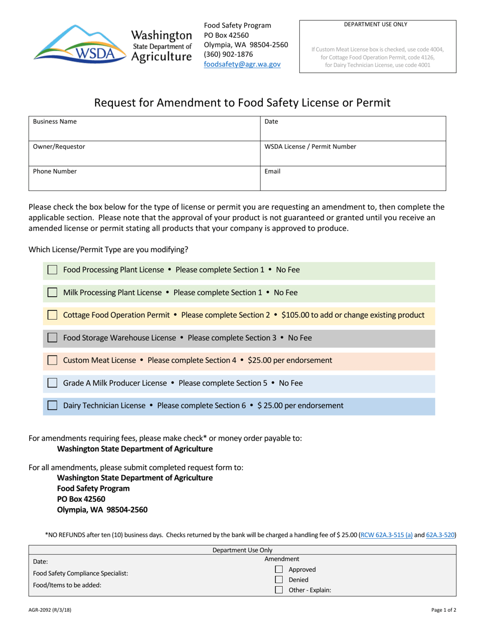 Form AGR-2092 - Fill Out, Sign Online and Download Fillable PDF ...