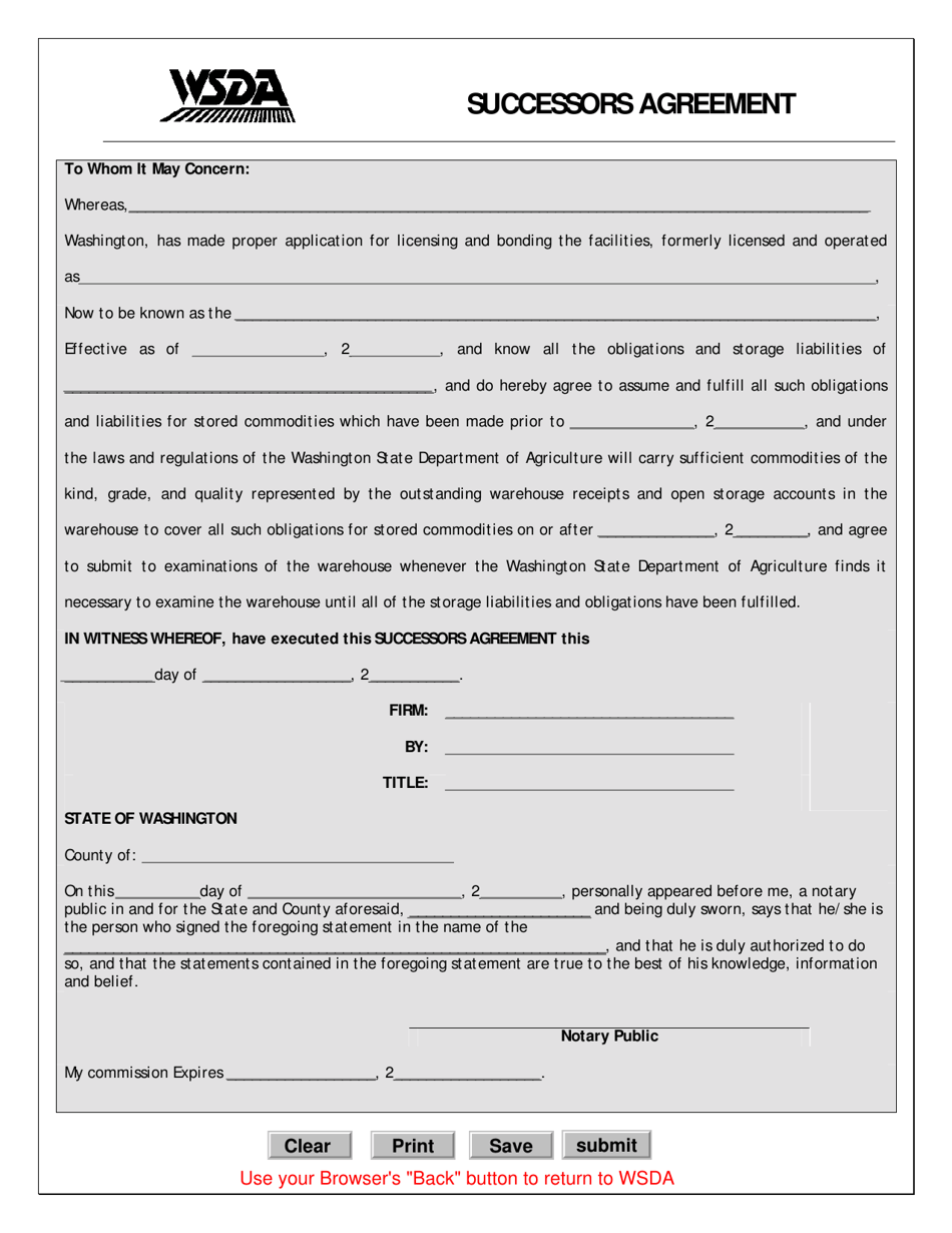 Washington Successors Agreement - Fill Out, Sign Online and Download ...