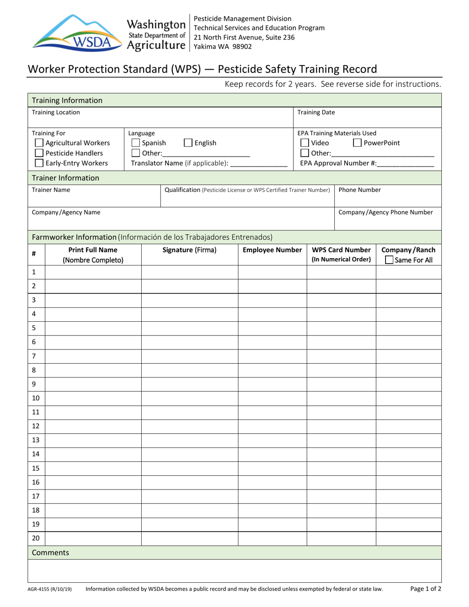Form AGR-4155 - Fill Out, Sign Online and Download Fillable PDF, Washington | Templateroller