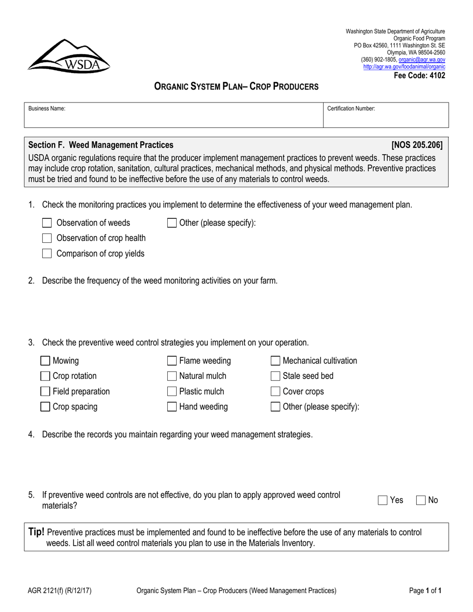 Form AGR2121 Section F - Fill Out, Sign Online and Download Printable ...