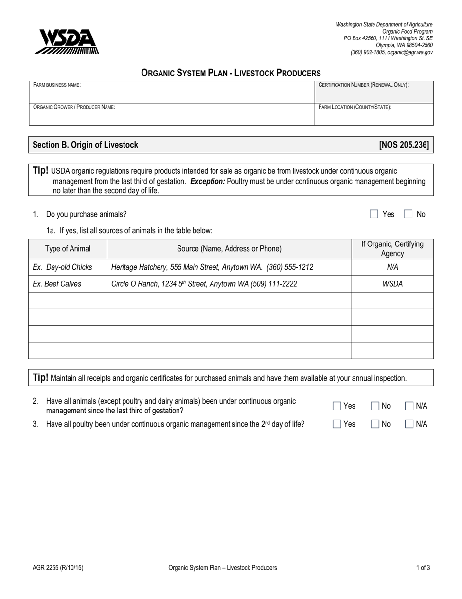 Form AGR2254 Section B - Fill Out, Sign Online and Download Printable ...