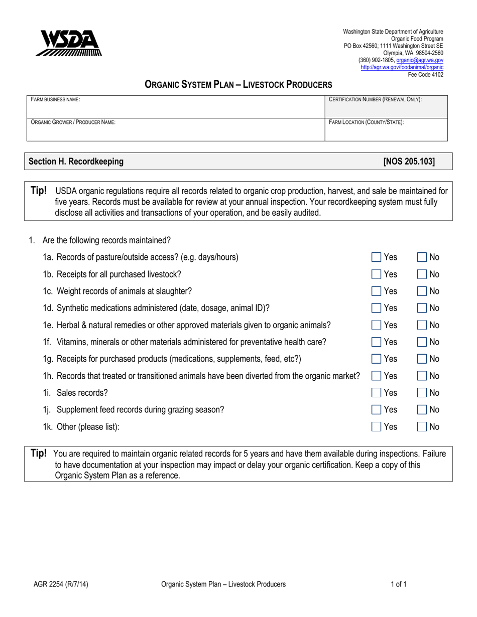 Form AGR2254 Section H - Fill Out, Sign Online and Download Printable ...