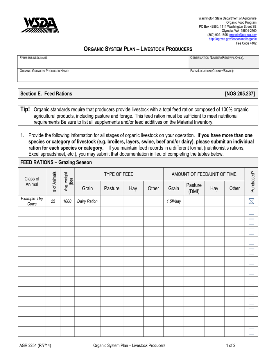 Form AGR2254 Section E - Fill Out, Sign Online and Download Printable ...
