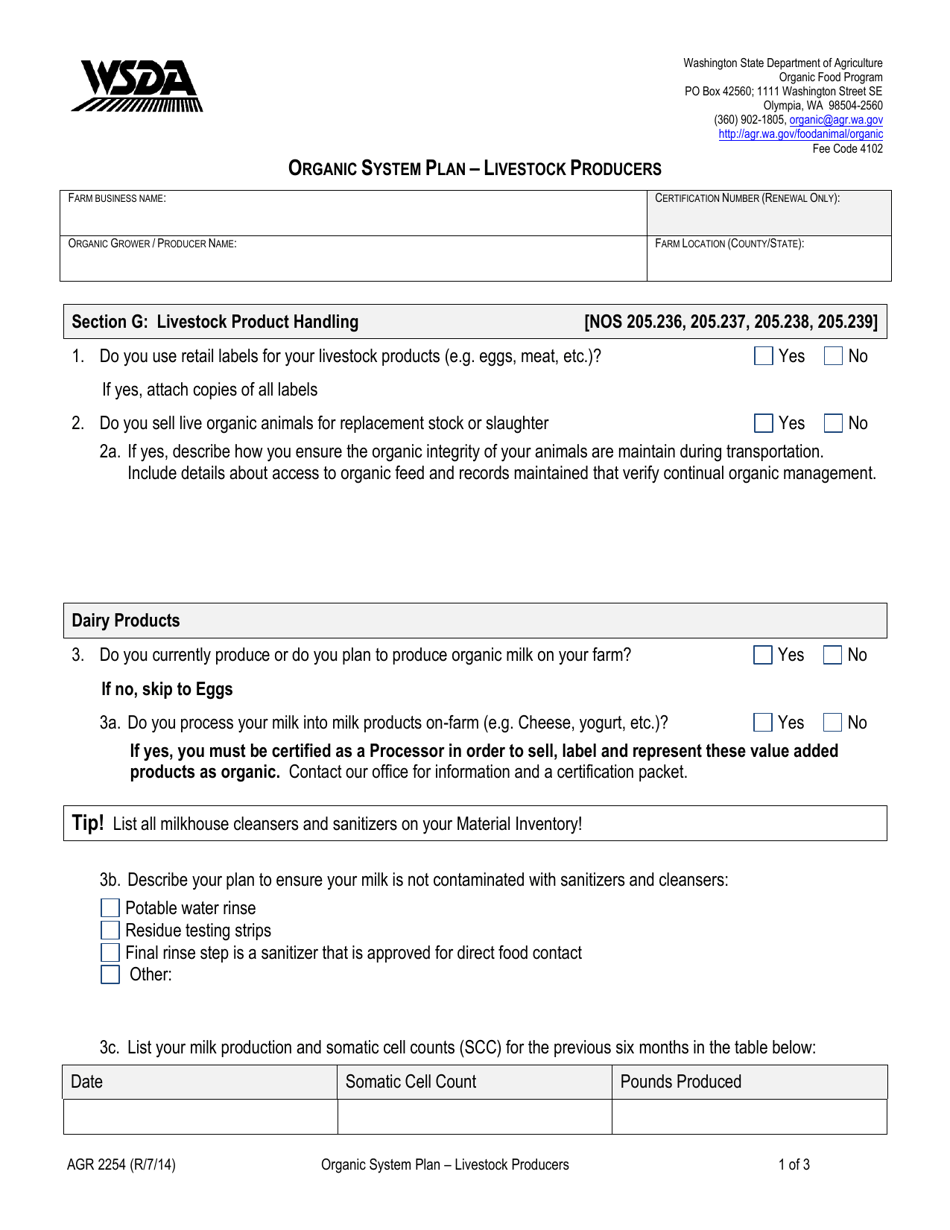 Form AGR2254 Section G - Fill Out, Sign Online and Download Printable ...