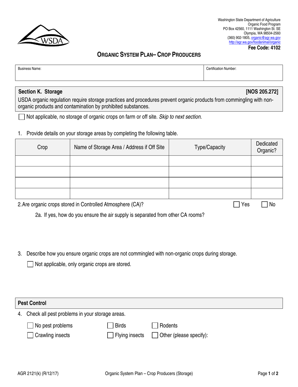 Form AGR2121 Section K - Fill Out, Sign Online and Download Printable ...