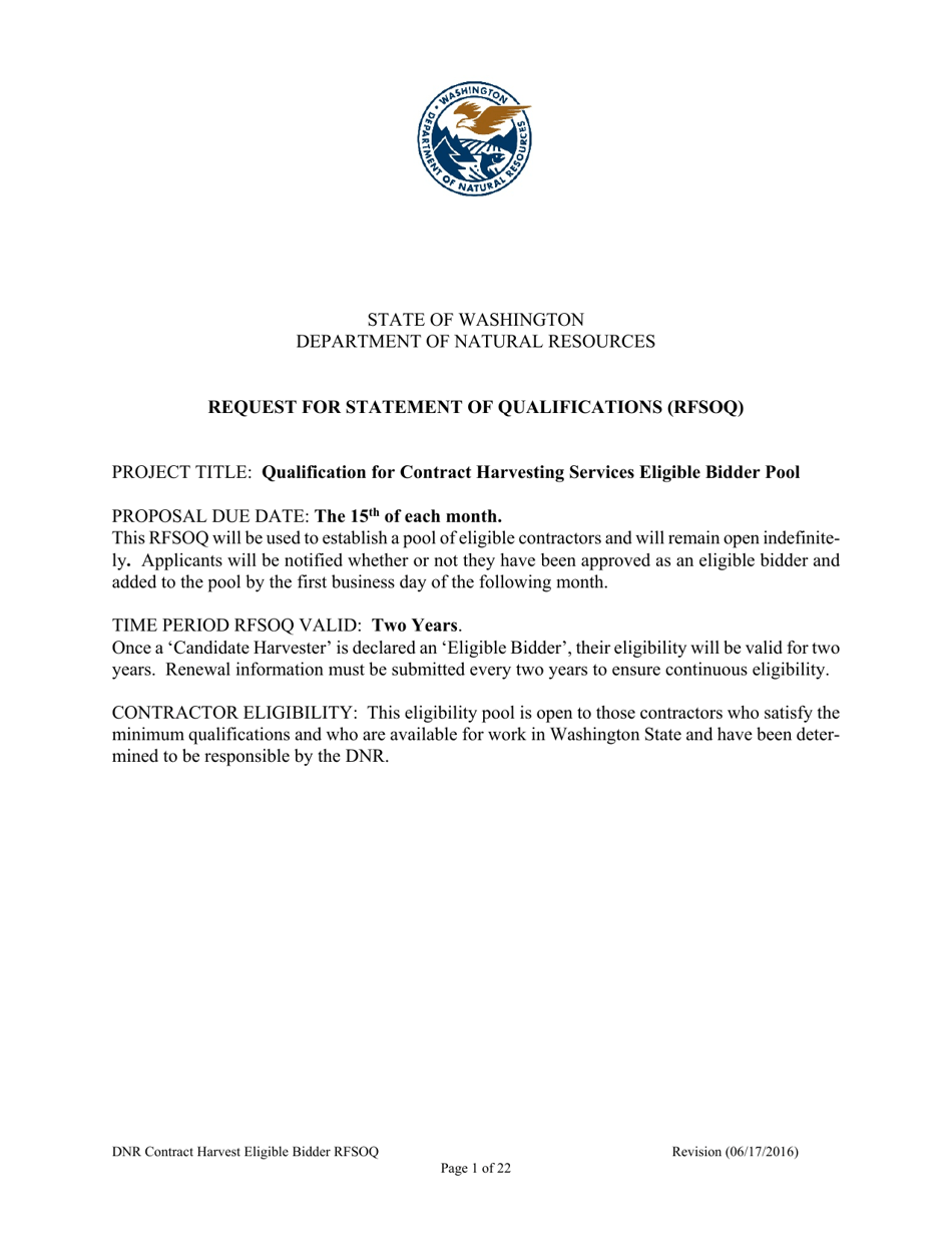 Washington Contract Harvest Eligible Bidder Request for Statement of ...