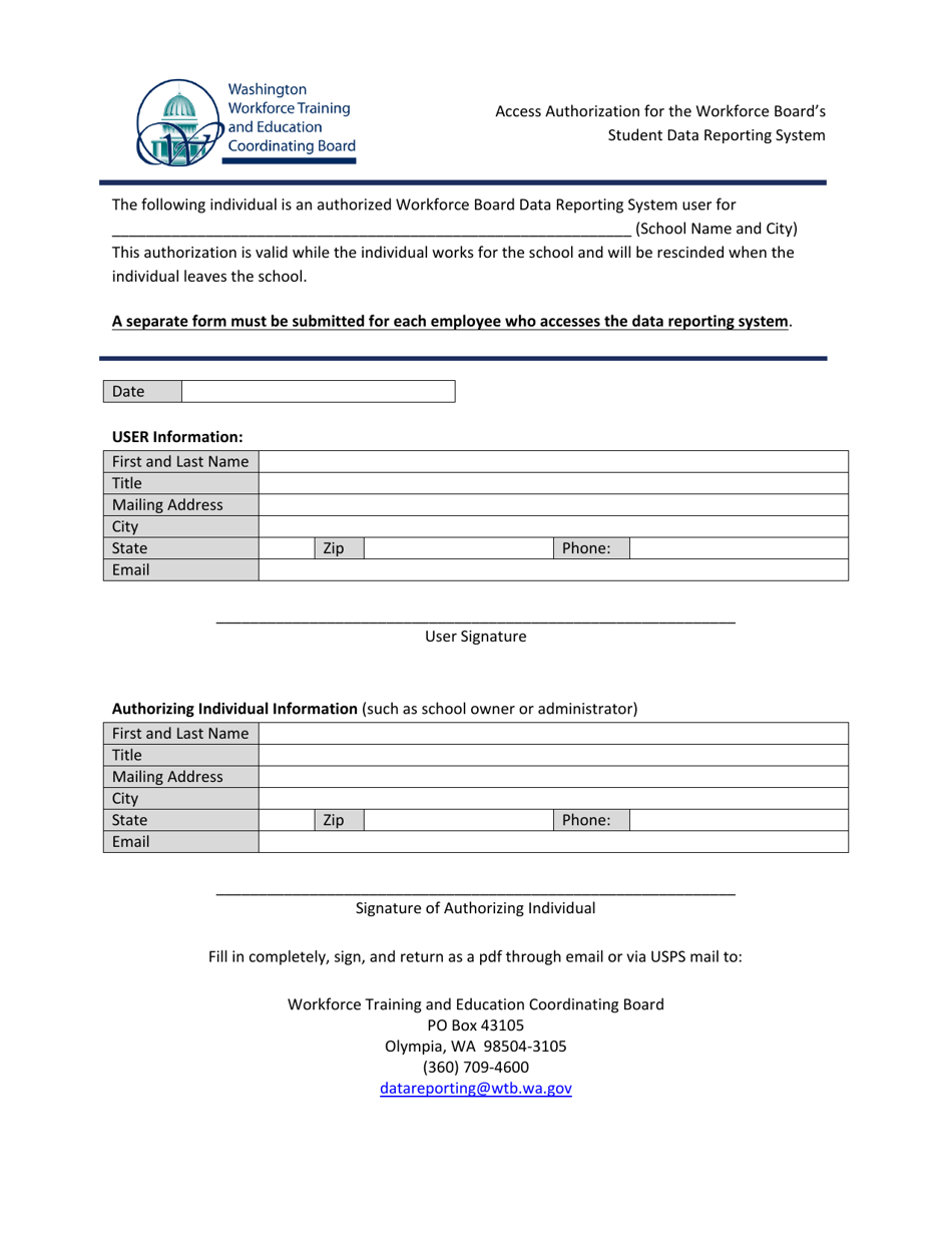 Washington Access Authorization for the Workforce Board's Student Data ...