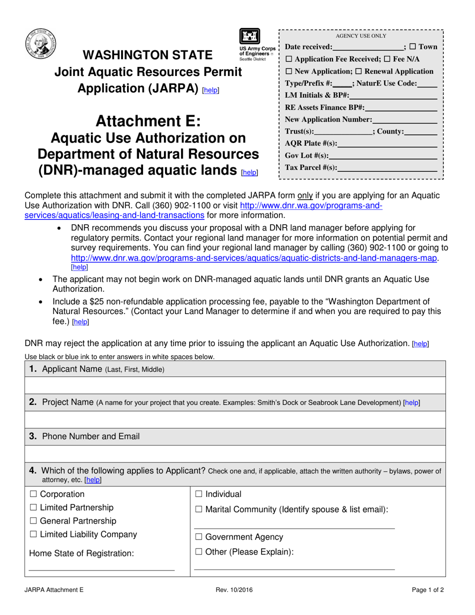 Washington Aquatic Use Authorization on Department of Natural Resources ...