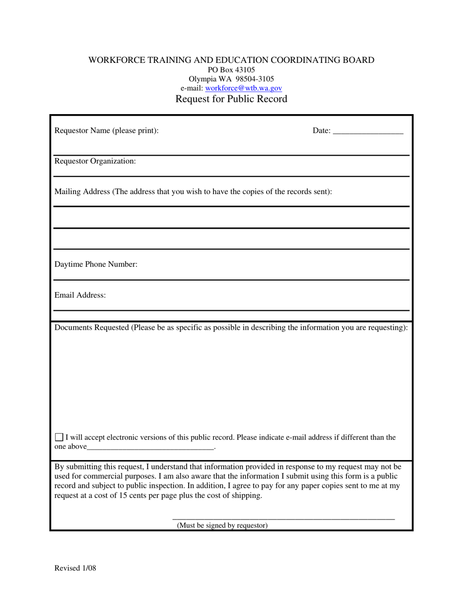 Washington Request for Public Record Download Printable PDF ...