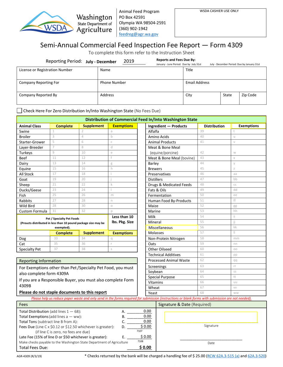 Form AGR-4309 - Fill Out, Sign Online and Download Fillable PDF ...